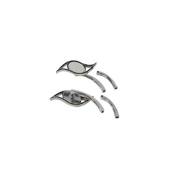 34-07682つ 長い 短い 湾曲 丸い ビレット ステム セット クローム 悪役 スタイル ミラー 左右両用 Villain Mirror Set with Curved Stems Chrome ハーレー2つの長い湾曲した丸いビレット...