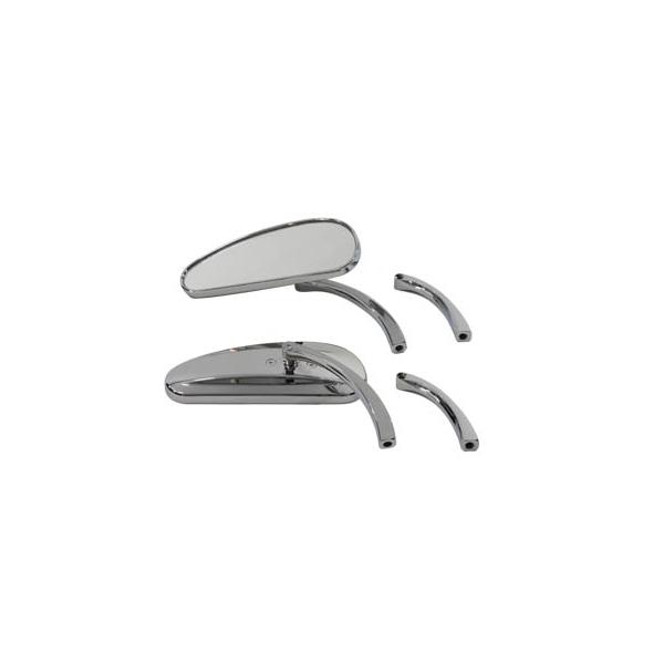 34-12172つ 湾曲 固体ビレット ステム ソリッド セット クローム ビレット アールデコ ミラー 鏡面 左右両用 Deco Mirror Set Billet Chrome ハーレー2つの長い湾曲した固体ビレットステムと2つの短い湾...