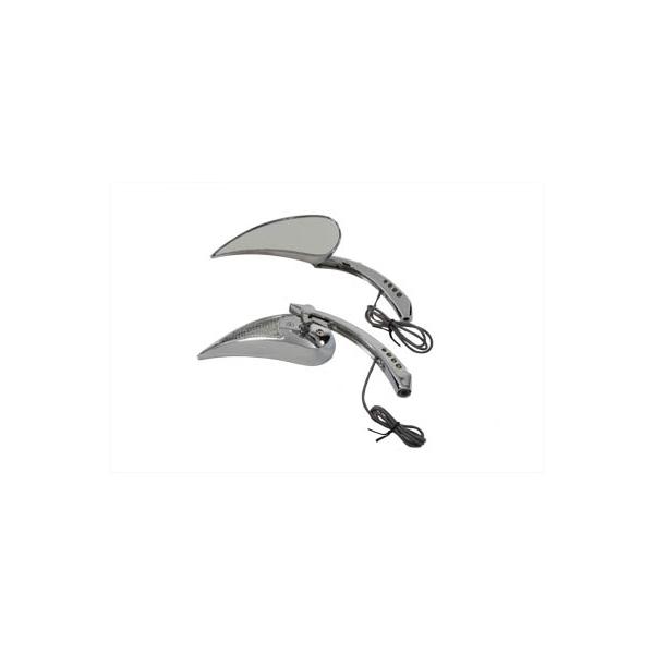 34-8219クローム ティアドロップ ミラー セット 背面 LED ドリルド ビレット ステム 左右両用  Billet Tear Drop Mirror Set ハーレー クロームビレットティアドロップミラーセットは、背面にLEDが組み...