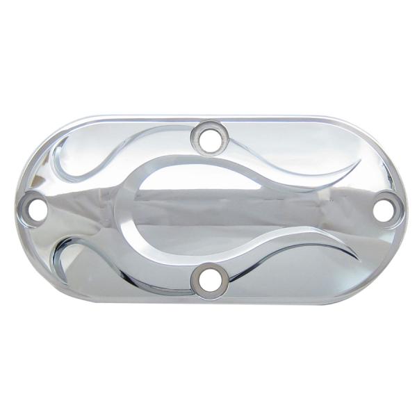 VT No 42-127042-1270 フレーム 炎 火 焔 オーバル インスペクション カバー プレート 4速 トランスミッション FL FX FXD FXST FLST ハーレースクリューは付属しません。Chrome inspecti...