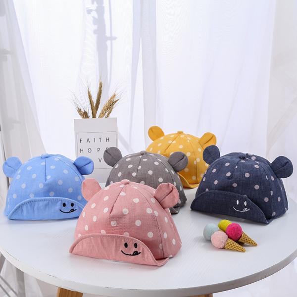 クマ耳が可愛いキャップです。つばのスマイルマークもキュートなワンポイントです。つば部分はワイヤー入りなので、自由に形を変えることができます。（スマイルマークを正面に向けたり、逆に伏せたりもできます）※ネイビーのみスマイルマークがホワイトカラ...