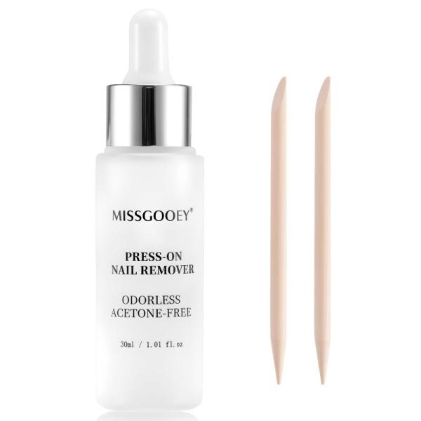 Missgooey ネイルリムーバー オフ ネイルチップ＆付け爪 接着剤リムーバー アセトンフリー ネイルグルーリムーバー ネイルオフ 30ｍL【付け爪・ネイルチップ専用リムーバー】：専用セラムがわずか3〜5分でネイルチップを浮かせ、面倒な...