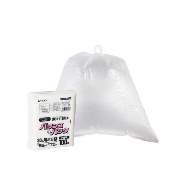 オルディ ゴミ袋 30L 半透明 100枚入 ソフトなBOXタイプ 1枚ずつ取り出せる バランスパック SOFTBOX本体サイズ(1枚あたり)：縦70cm×横55cmパッケージサイズ：高さ20cm×幅16cm×奥行5cm素材：高密度ポリエチ...