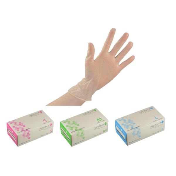 PVCグローブPLUS(プラス) パウダー付き 箱 M薄手のパウダー付き高伸縮性プラスチック手袋です。当日から５日での発送になります。最短お届け予定はあくまでも一番早く届く予定日ですので最短で届かないとご不便な場合はご購入をお控えください。