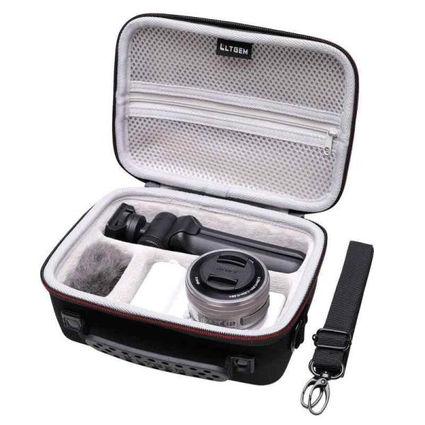 LTGEM製ショルダーストラップ付きSony Alpha ZV-E10 / ZV-1 / ZV-1F / ZV-1 II Vlogカメラ用ハードトラベルキャリーケース、Vloggerアクセサリーキット三脚とマイクにフィット、ブラック+グレー...
