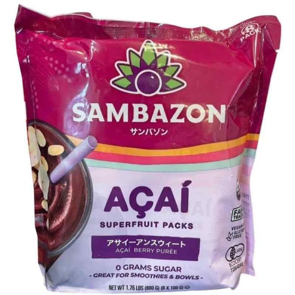 SAMBAZON （冷凍便）サンバソン アサイースムージーパック無糖 100g×8パック少量でも栄養価が高い美容健康に良い海外セレブが取り入れてるという「スーパーフード」なるものが日本で流行るきっかけ冷凍便サイズ: 100グラム (x 8)...