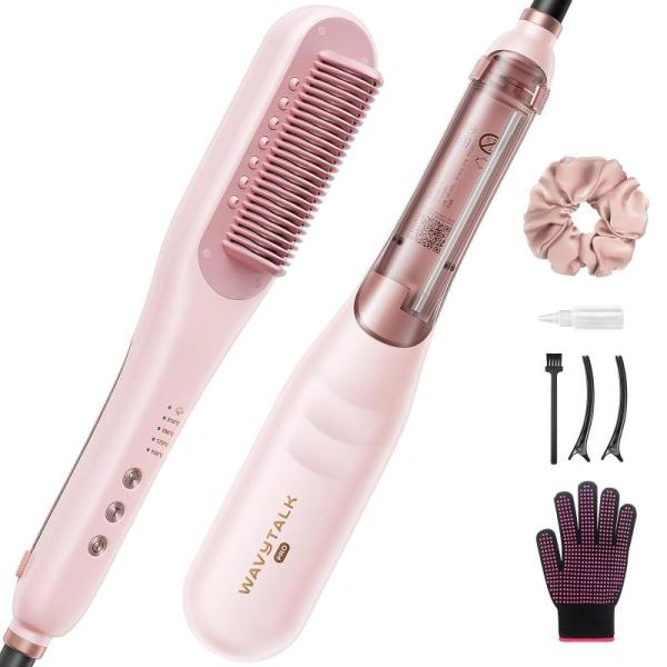 Wavytalk スチームストレートブラシ｜スチームでダメージ軽減・髪を栄養しながらすばやくスタイリング｜ヘアアイロン ストレート機能搭載の3in1ヘアケアブラシ【異なった髪の毛に適用】color：ピンク/ホワイト当日から５日での発送になり...
