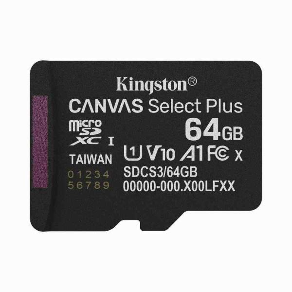 Kingston Canvas Select Plus microSDメモリーカード 64GB microSDXC Gen3 100MB/s A1カード + アダプター - SDCS3/64GBKingstonのCanvas Select ...