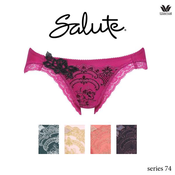 サルート[Salute] ショーツ(Tバック)ベルサイユ宮殿の装飾を連想させるレースと、可憐なバラのアップリケで王妃の気分に。[はきこみ丈：あさめ・Ｔバックショーツ]●初めての方もトライしやすい　通常のＴバックショーツよりもバックのかぶりが...