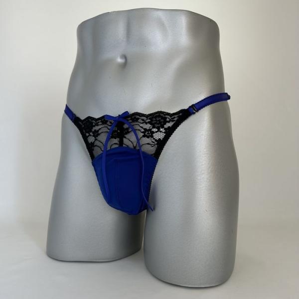 高貴なカラーロイヤルブルーのソフトタッチの2wayにブラックレースが映えれ鵜スキャンティー日常ブラジャーなど女性ファンデーションを縫製しております。自社で注文をお受けしてから丁寧に縫製いたしますのでご安心ください男の娘 乙女男子 トランスジ...