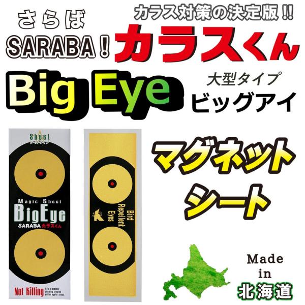 ■商品名   SARABAカラスくん 磁石 マグネットシート Big Eye ビッグアイ■数量　　1枚■寸法      　・シート・・・縦30cm×横10cm×厚さ1mm未満■製造元　北海道環境バイオセクター■使用方法　・対象施設に貼り付け...