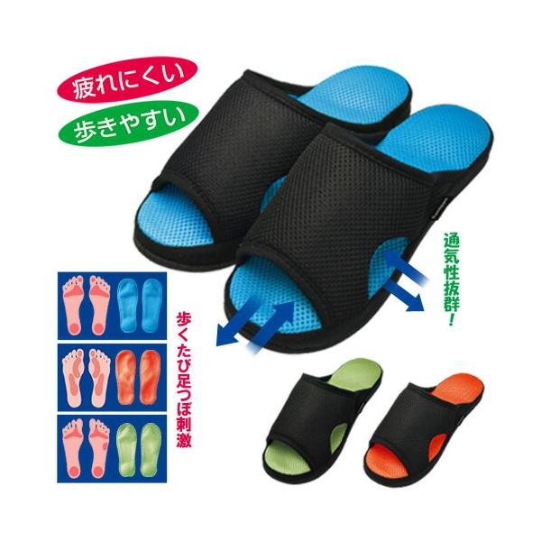 【商品名】健康ルームサンダルメンズガチ押しふみっぱ【材質】ポリエステル・他【適応サイズ(約)】25〜27cm（メンズ用）【重量(約)】250g(両足)【カラー】オレンジ・グリーン・ブルー【ご注意】※画面上と実物とでは多少色が異なる場合があり...