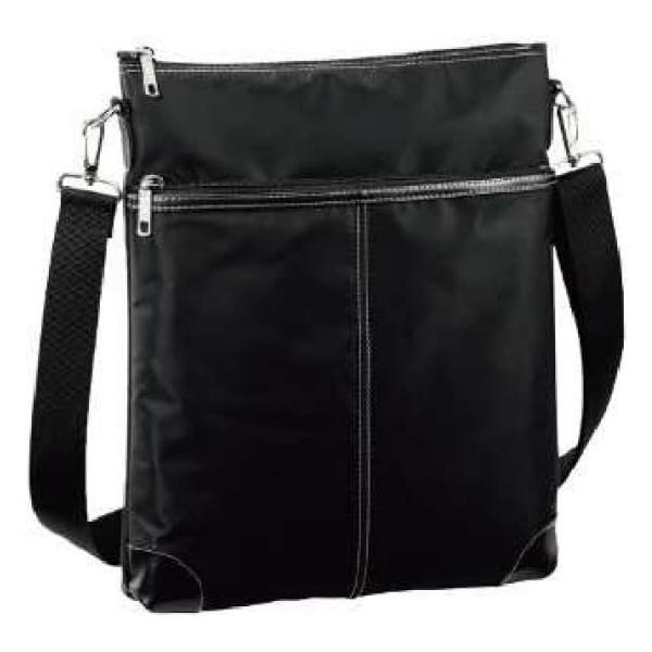 サイズ：横27×高さ33×マチ5cm（A4ファイル収納可）、重量：約280g、素材：ナイロン/裏PVC、付属PVC、正面/ファスナーポケット、本体内部/ファスナーポケット、オープンポケット×2、ペン差し、底板、ショルダーベルト付、