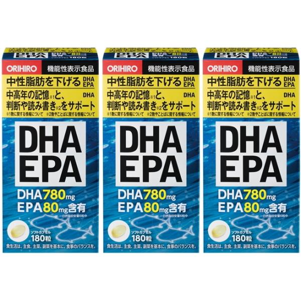 【オリヒロ　ＤＨＡ＋ＥＰＡ】ＤＨＡ・ＥＰＡの機能性表示食品ＤＨＡ・ＥＰＡを１日目安量６粒中に合計８６０ｍｇ（ＤＨＡ：７８０ｍｇ、ＥＰＡ：８０ｍｇ）配合し、中性脂肪に関して機能性表示をしている商品です。中性脂肪を気にしている方におすすめです。...