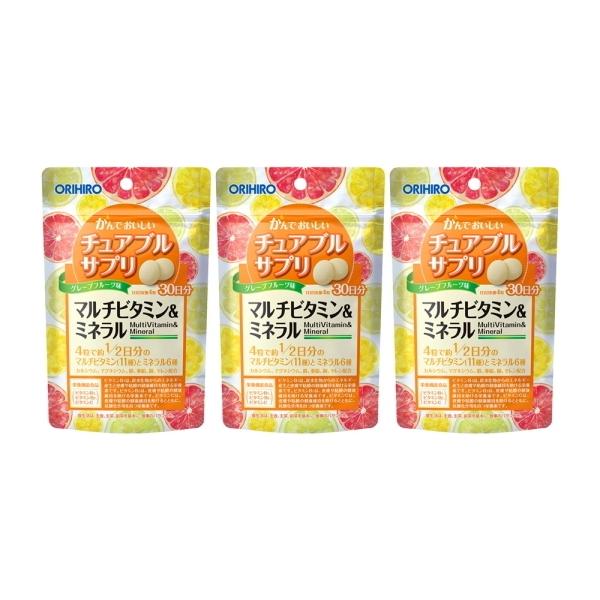 【送料無料発送品】本品は、ビタミンとミネラルを美味しく摂取できるグレープフルーツ味のチュアブル製品です。1日目安量4粒中で約1/2日分のビタミン11種類とミネラル6種類を補給できます。● 商品名 ： かんでおいしいチュアブルサプリ　マルチビ...