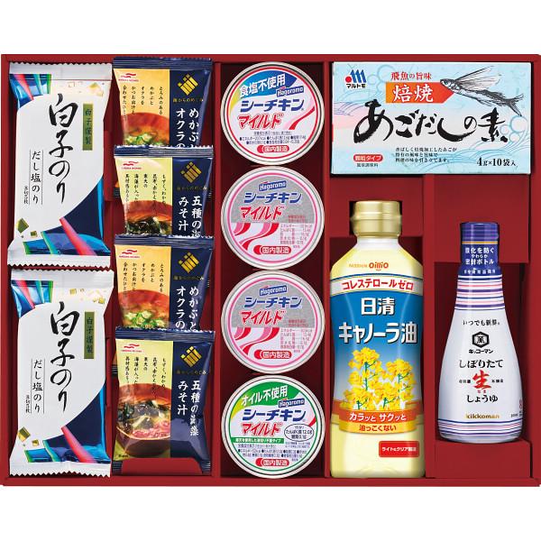 お客様の声から生まれた百味彩和膳。もらって嬉しいものばかりを集めた食品バラエティギフト。シーチキンをはじめ、しっかり具だくさんのお味噌汁・海からのめぐみ、キッコーマンしぼりたて生しょうゆや、日清キャノーラ油、あごだしの素など食卓で重宝するも...