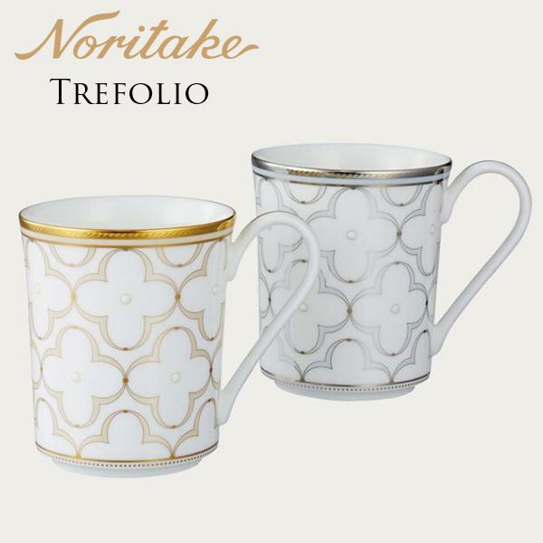 トレフォリオは、様式化された四つ葉のクローバーを繰り返し配置したデザイン。金と白とクリーム、プラチナと白と水色の柔らかな色合いは、上品な中にかわいらしさを感じるシリーズです。たっぷりサイズのマグは朝食やデスク用のマグとしてぴったり。 上品で...