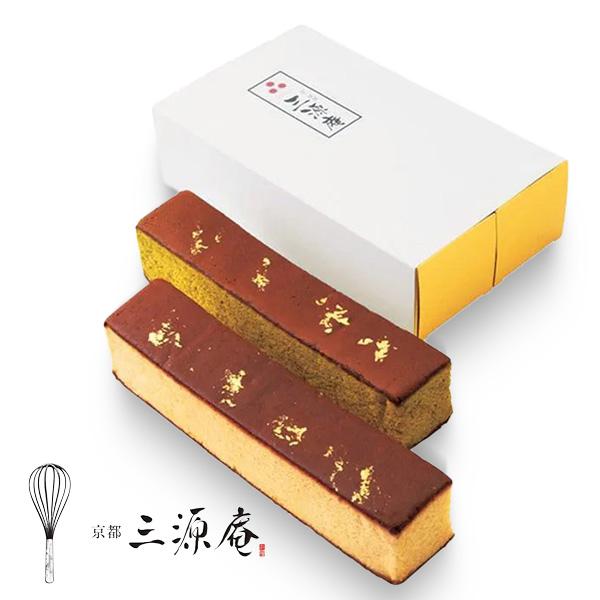 【内容】金箔カステラ・抹茶金箔カステラ 各300g×各1本伝統を受け継ぐ職人による京カステラ。銘水処の伏見で厳選した素材を使用し、滑らかな口どけの上品な味わいに。パッケージサイズ：約163×275×73mm重量：約163g※アレルギー：卵,小麦