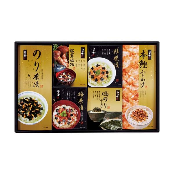 のり茶漬6g・本鰹ふりかけ5g×各8、鮭茶漬6.4g・磯のりふりかけ5g・梅茶漬6g・松茸吸物3.8g×各5箱サイズ:247×400×55（80サイズ）※アレルギー：乳・小麦・えび・大豆・ごま・まつたけ・さけ常温配送