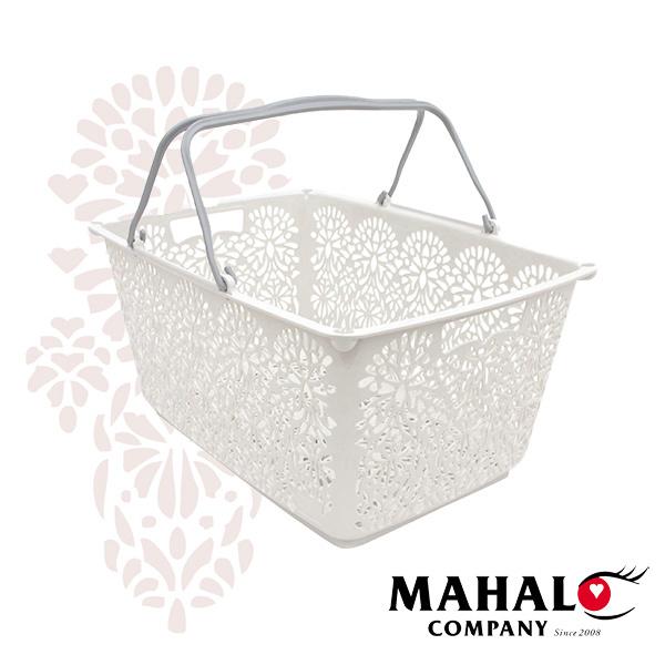 ‘南国の花’をモチーフにしたアンティーク・レース模様の型抜きがオシャレなバスケット。マイカゴとしてECOなお買い物はもちろん インテリア収納〜アウトドアまで2Way3Weyに大活躍なバスケットです!　　　サイズ：幅=507mm/奥行=360...
