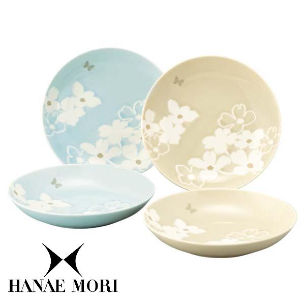 【MORI HANAE フルール】 シリーズモリハナエのブランドシリーズが従来より一新！淡いベージュとブルーの色釉でギフトセットをご提案します。可愛らしいマグや、お惣菜の作り置きにおすすめのレンジセット、日常使いに良いサイズのパスタプレート...
