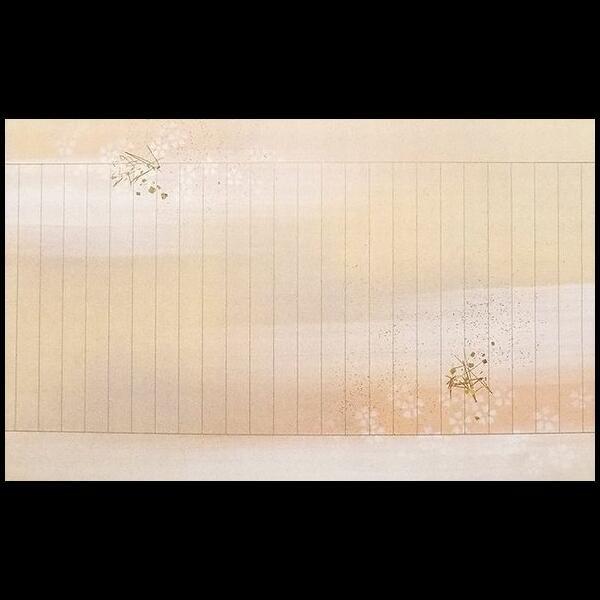 サイズ：280×454mm仕様：仮名料紙風 行幅18mm内容：5色セット10枚入り お手本付き【店長からの一言】人気の仮名料紙『夕桐』をアレンジしたもので、ぼかし加工・紋打ち加工が施された美しい写経用紙です。セット内容は5色の用紙が10枚入...