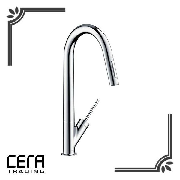 ●スパウト引出し長さ450mm●吐水方法：整流／スプレー※ホースを伝わって水滴がキャビネット内部に落ちることがありますので、　キャビネット内に別売の水受けトレーを設置してください。※お湯を出す時にレバーを後ろに傾けるため、　水栓全体芯から後...