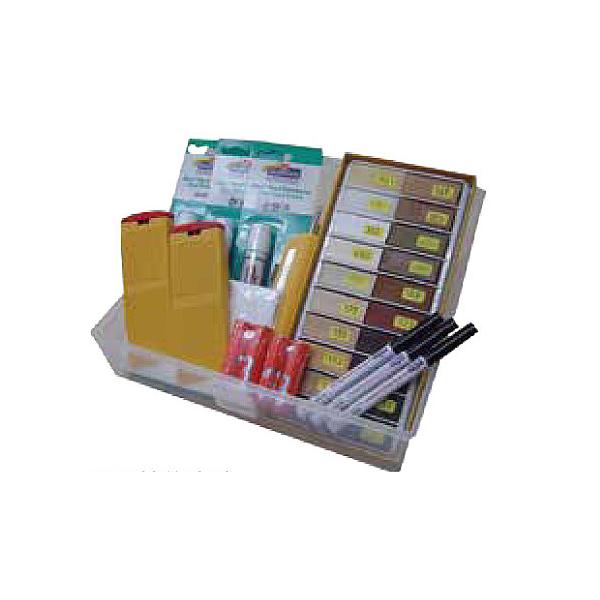 現場で起こりがちなフローリング・ドア・建具の凹み・えぐれ・欠けキズ劇的解決！床暖房の熱にも強く、シート張りの建材にも使用可能です。◆構成品・ホットナイフB2006●ハードワックス 20色・ブラッシュペン３種・スペシャルフィラーズアプリケータ...