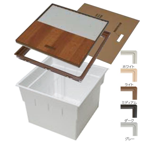 商品名：気密樹脂枠床下点検口600型+床下収納庫（600型深型本体）機種：CF用、12ｍｍフロア用、15ｍｍフロア用梱包内容：1SET開口寸法：606×606mm外枠寸法：622×622×H71mm蓋枠寸法：・CFフロア用　597×597×...