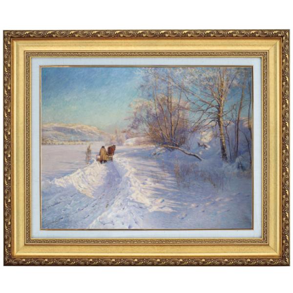 陽の光に照らされた雪と木の陰の対比を、繊細に表現。冬の朝の爽やか空気が画面いっぱいに満ちる。原画：制作1893年●絵寸法：（約）長辺40×短辺30.5cm●額寸法：（約）長辺58×短辺48.5×4cm●重量：（約）2．1kg●額材質：樹脂、...