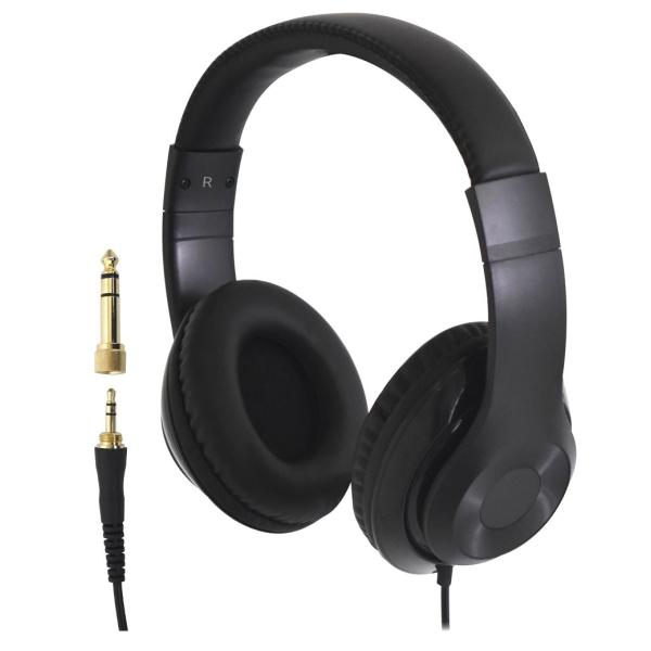 エントリークラスのヘッドフォン。デジタルドラム、CD/DVDのリスニング、ギターアンプにも適した変換プラグ付きの万能ヘッドフォン。