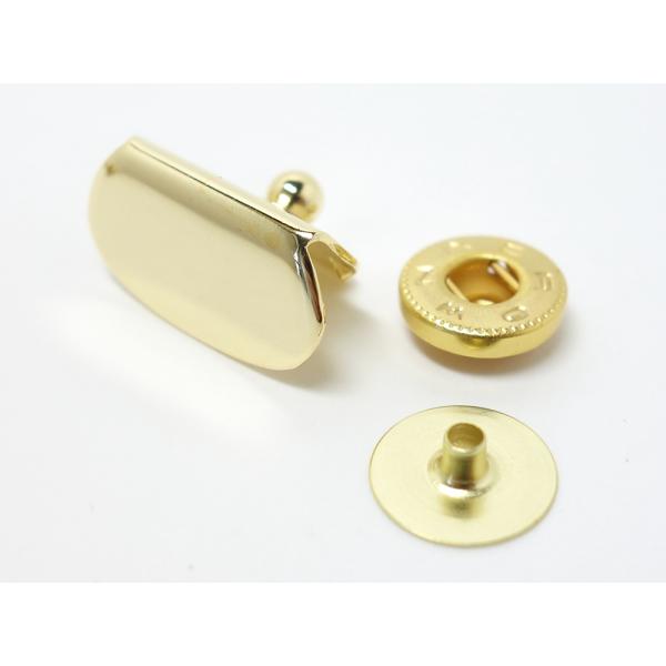 コバホック頭の取付けは札止めヤットコを使用します。色：ゴールドサイズ：巾18mm内容量：5個クリックポスト(メール便)選択可。クリックポスト(メール便)は、代金引換不可です。また、不達・紛失等、郵便事故の際の内容品補償はございませんので、ご...