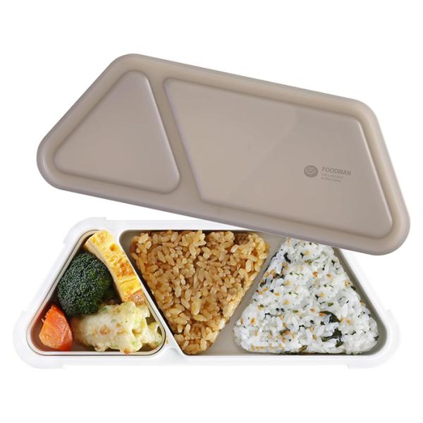 【おにぎりを持ち歩く】台形型の薄型弁当箱で、おにぎりが3つ収まる「薄型弁当箱 抗菌フードマンおにぎり」。おにぎりを作れるおにぎり型は、おかずを盛り付ければ、おかずカップとしても使えます。【汁漏れしにくい】一体型のパッキンと4点ロックで汁漏れ...