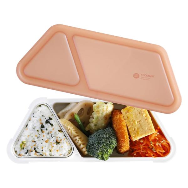 【おにぎりを持ち歩く】台形型の薄型弁当箱で、おにぎりが3つ収まる「薄型弁当箱 抗菌フードマンおにぎり」。おにぎりを作れるおにぎり型は、おかずを盛り付ければ、おかずカップとしても使えます。【汁漏れしにくい】一体型のパッキンと4点ロックで汁漏れ...