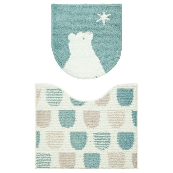 トイレマットと兼用フタカバーの2点セット。やさしい色合いの北欧風デザインがトイレ空間をお洒落にコーディネートします。ふんわりと柔らかな糸を使用しているので、触り心地・踏み心地も気持良く、快適にお使い頂けます。フタカバーは取付が簡単な兼用タイ...