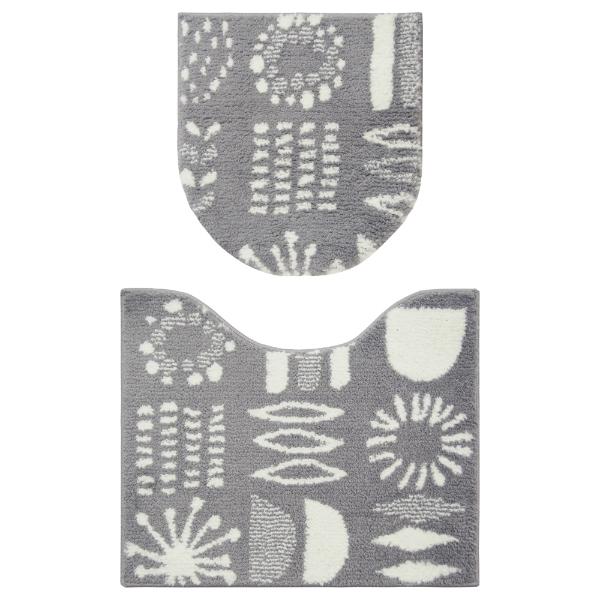 トイレマットと兼用フタカバーの2点セット。やさしい色合いの北欧風デザインがトイレ空間をお洒落にコーディネートします。ふんわりと柔らかな糸を使用しているので、触り心地・踏み心地も気持良く、快適にお使い頂けます。フタカバーは取付が簡単な兼用タイ...