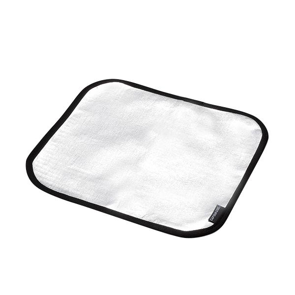 ガス器具や調理器具からの輻射熱や吹きこぼれを防ぎます。ジュニアサイズのカセットコンロやカセットボンベタイプのシングルバーナーにも使えます。330×300mm表生地：アルミ蒸着シート、裏地：アラミド繊維中国