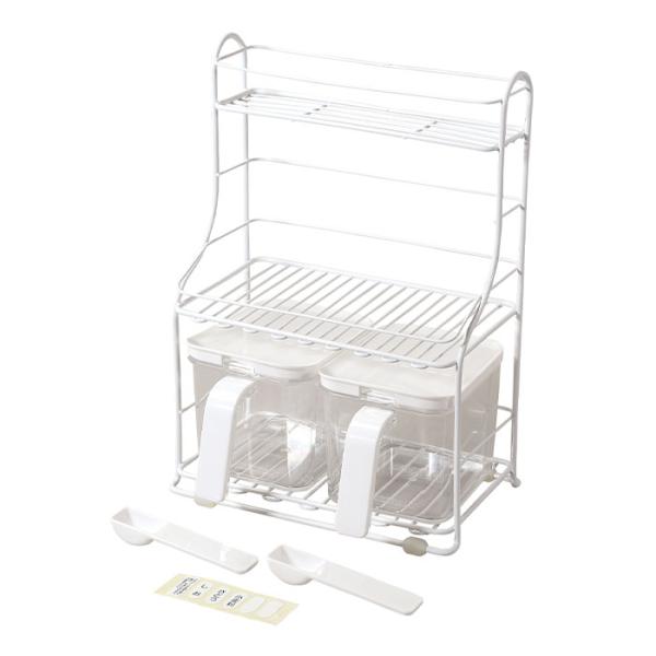 計量に便利なスプーン付き耐荷重（約）上段1kg中段2kg下段2kgラック：中国製　ストッカー：日本製210×160×300mm