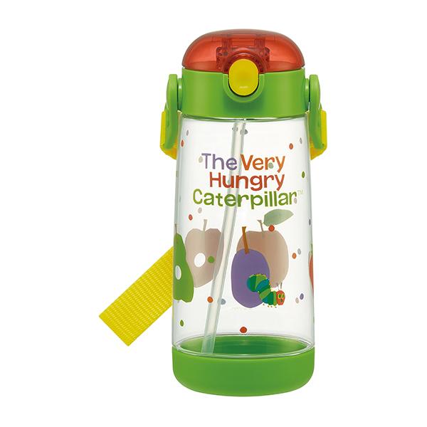 ストロー飲みタイプ親子3世代に人気のはらぺこあおむしシリーズ480ml155gキャップ・本体：ＰＥＴ、フタ・ベルト：ポリプロピレン、パッキン・ストロー・飲み口：シリコーンゴム、クッション：エラストマー、バネ・ピン：ステンレス中国