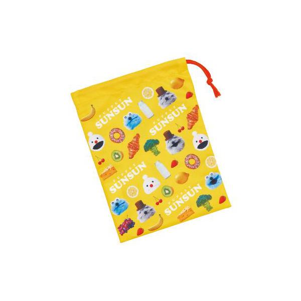 ■スンスンたちがプリントされたかわいい巾着袋です。■小物やお菓子など細々したものを入れるのにも便利です。●サイズ(約)：横148×縦205mm●素材：ポリエステル100％●生産国：日本