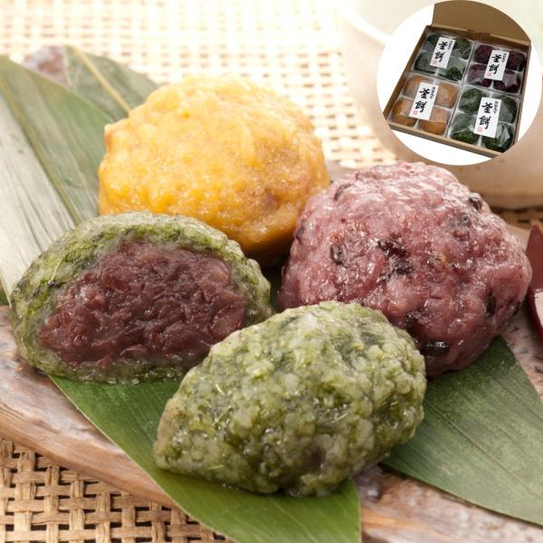 熊野本宮に伝わる製法を受け継ぎ、釜でもち米を炊き、半搗きに仕上げ、自家製つぶ餡をふんわり包みました。「粒々」と「もっちり」の両方楽しめる独特の食感が人気の秘密です。たっぷり搗きこんだよもぎが香る「よもぎ」、ぷちぷちとした食感も楽しい「古代米...