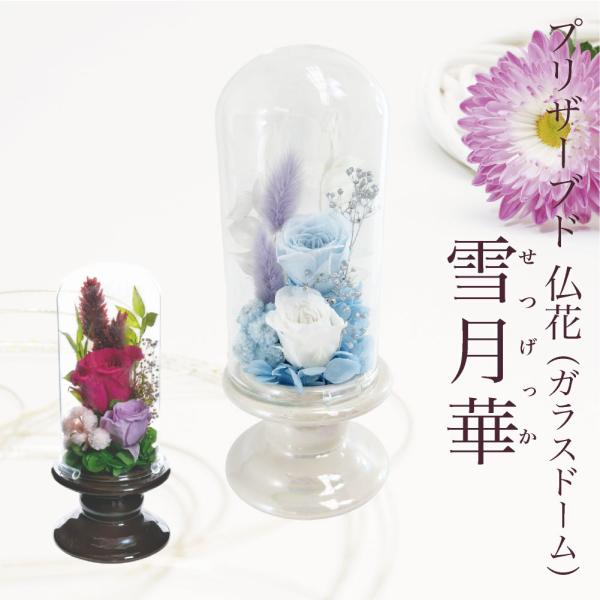■商品内容：プリザーブドフラワー仏花 玻璃L■サイズ：約H17×φ7cm■素材：花=プリザーブドフラワー、カバー=ガラス、台座=ストーンウェア（せっ器）■製造国：日本■注意事項：入荷状況により、花材が変更になる場合がございます。水やりの必要...