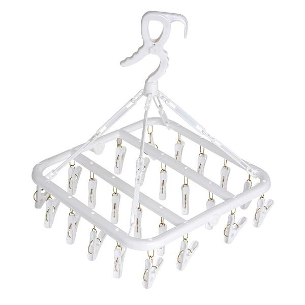 ●室内外で使いやすい３WAYフック●指にフィットするくぼみ付きピンチ■商品サイズ：W34×D34×H42cm■重量：0.3ｇ■パッケージサイズ:W20×D39×H4cm■素材・材質：本体　ピンチ：ポリプロピレン　バネ：硬鋼線　吊り線：ポリプ...