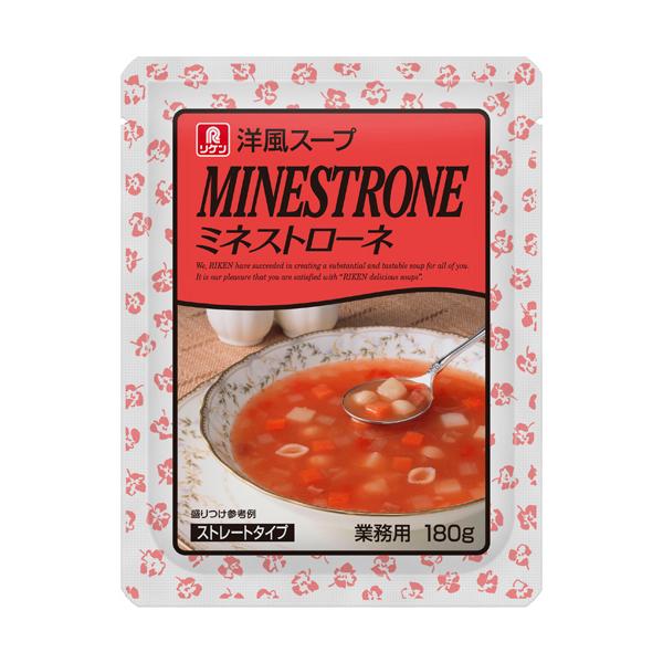 野菜やベーコン、シェルパスタが入った本場イタリア風ミネストローネです。トマトの軽やかな酸味と、何種類もの野菜がかもし出すコクがほどよく効いており、さっぱりとしたうまみが特長のスープとなっています。便利なストレートタイプです。