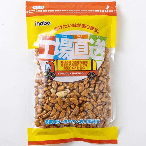 大袋タイプのつぶピー。小粒あられとピーナツの相性抜群。便利なチャック付です。