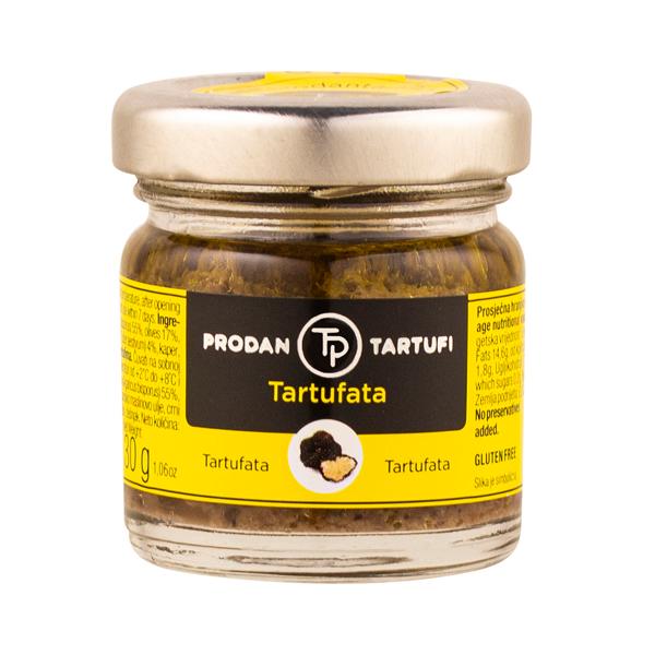 トリュフ、オリーブ、マッシュルーム、ガーリックなどを細かく刻んで調味料と一緒にオリーブオイルに漬けたペーストです。