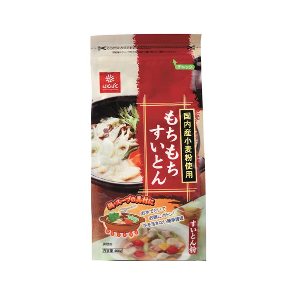 お鍋や汁物（スープ）の具材のすいとん。お水で練った生地を落として、煮るだけでもちもちの食感のすいとんが楽しめるすいとん粉です。手を汚さずに作れる簡単調理も特徴です。また、鍋だけでなく、スープやデザートメニュー活躍します。