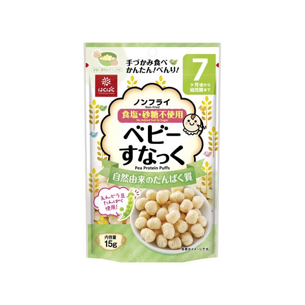 乳児用規格適用商品。7か月月頃から幅広くご使用頂けます。ノンフライで食塩・砂糖不使用。自然由来（大麦）の食物繊維入り。口どけが良く、食べやすい柔らかさ。チャック付きでお出かけにも便利。