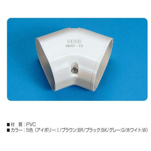 バクマ工業　エアコン配管化粧カバーＲＤK-F70-　10ヶコーナー平面45°材質：ＰＶＣカラー：アイボリー・ブラウン・ブラック・グレー・ホワイト寸法（単位ｍｍ）Ａ＝75　Ｂ＝62　Ｃ＝59　法人様・個人事業主様・店舗様限定お届け先（送付先）...
