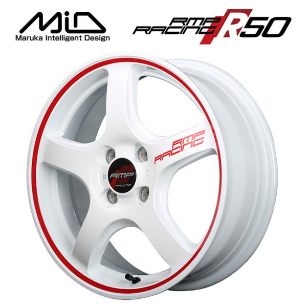 【新品ホイール1本】■ホイールMID MID RACING R50(エムアイディー MIDレーシング R50)■カラーホワイト/リムレッドラインWhite/Rim Red Line■サイズ{37}インチ {38}J 15×5 +45 4/1...